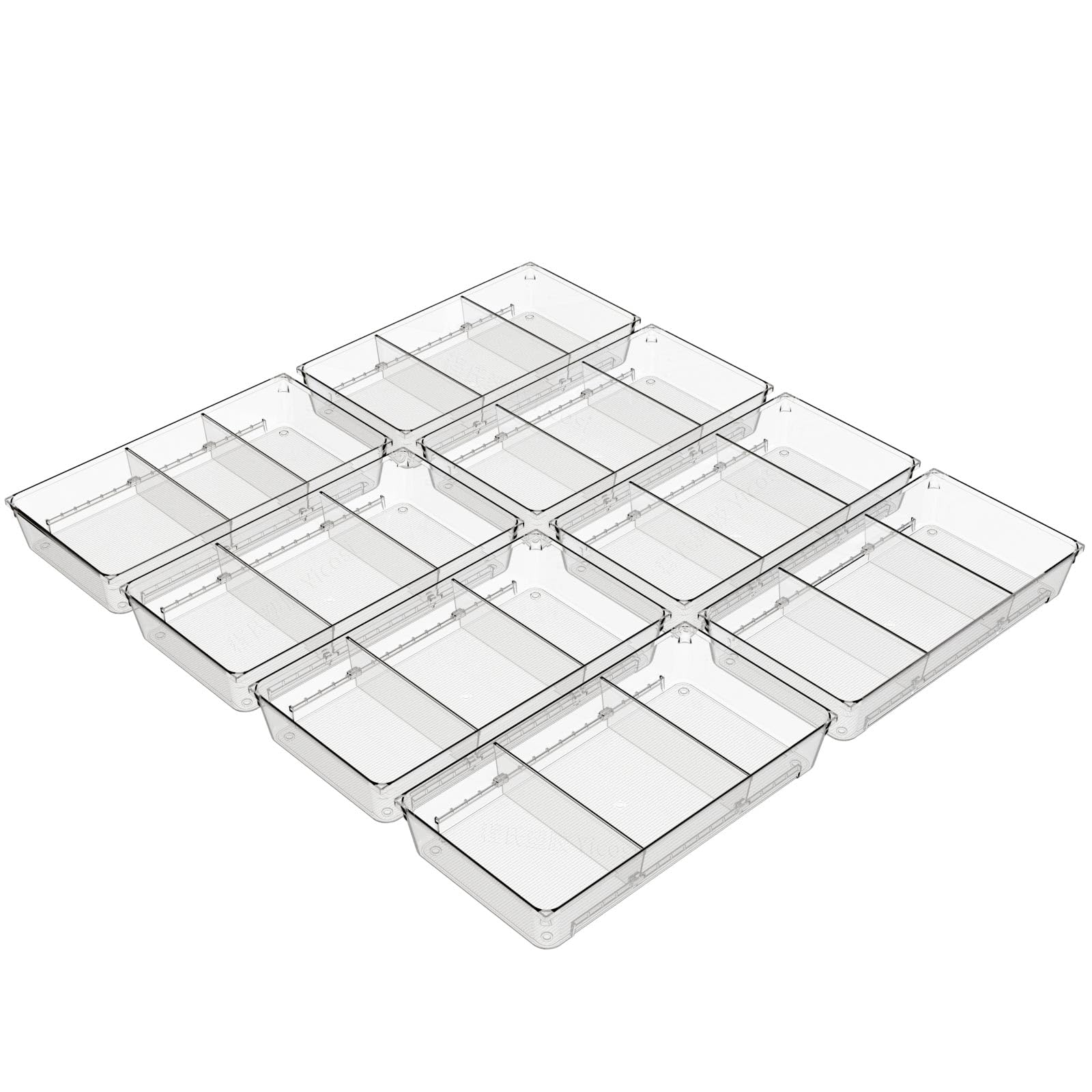 Cq acrylic Clear In Drawer Organizer Set With 24 Adjustable Size Compartments Plastic Drawer Dividers Organizer Bins for Bathroom,Bedroom,Vanity,Desk Drawer Makeup Organizer Trays,Set of 8