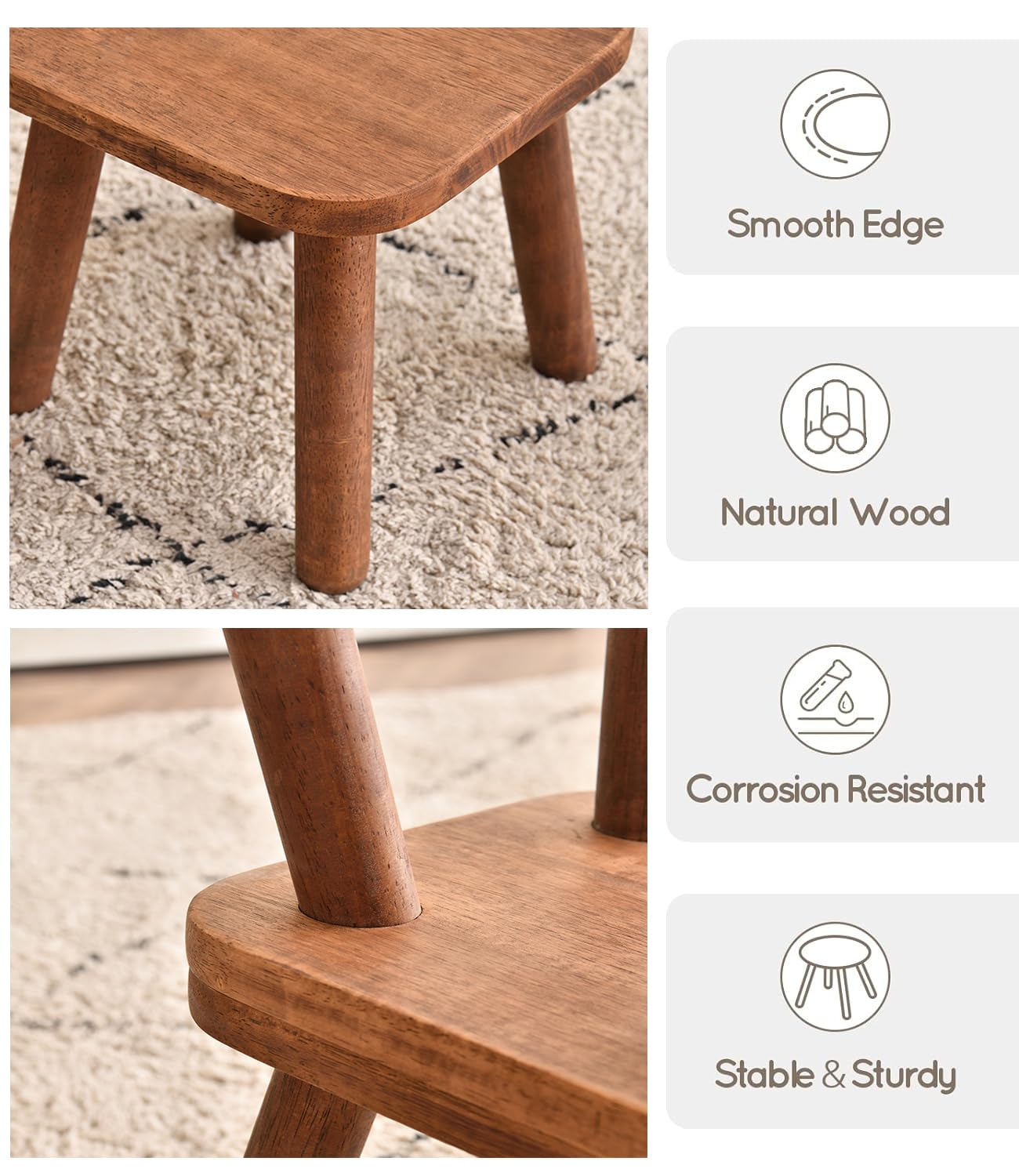 zaowofires Solid Wood Step Stool，Milking Stool, Plant Stand, Round Foot Stool, Removable Portable Stool, Shoe Changing Stool, Small Short Stooll (Walnut)