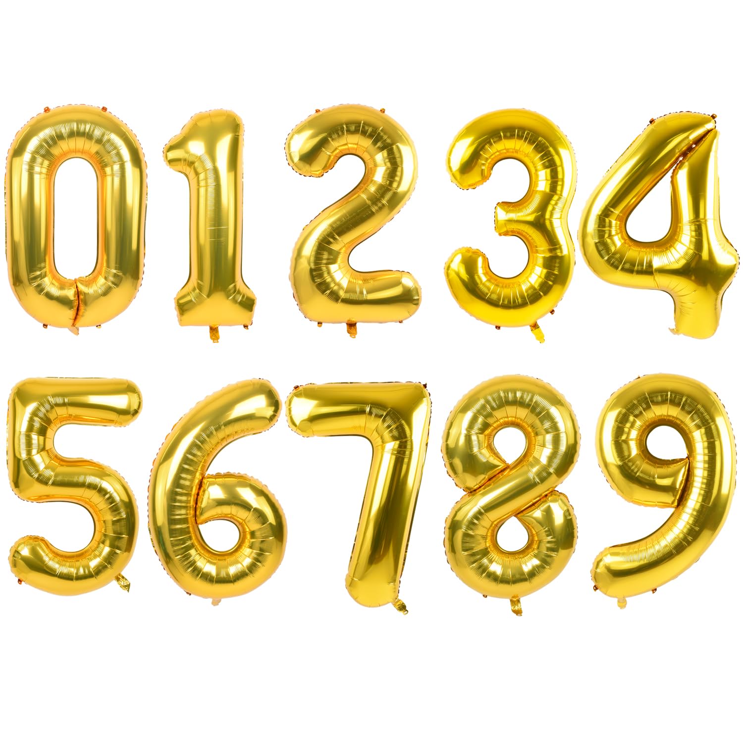 TONIFUL Number Balloons 16 Inch Gold 0-9 Number Mylar Foil Balloons 10 Pcs Gold Custom Digital Balloons for Birthday Party Engagement Graduations Anniversary Baby Shower Decorations Party Supplies