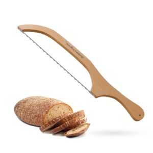 16" sourdough slicer for homemade bread with strengthened stainless steel blade - premium bow bread knife for homemade bread - wooden bread bow knife for bagels, baguettes - sourdough bread slicer