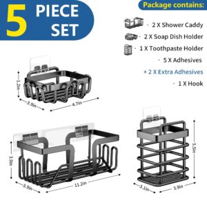 BEKU Shower Caddy 5 Pack - Bathroom Kitchen Organizer & Storage Rack - Adhesive Shelves inside Shower - No Drilling Stainless Steel Accessories Set - Black