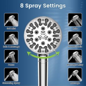 PWERAN Filtered Shower Head with Handheld, Dual Filters High Pressure Water Flow 9 Spray Mode Showerhead, Built-in Power Wash with Hose & Water Softener Filters for Hard Water - Remove Chlorine