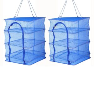 kteli 2pcs foldable 4 layers drying rack for vegetable fish dishes mesh hanging drying net hanging,natural way to dry food, blue