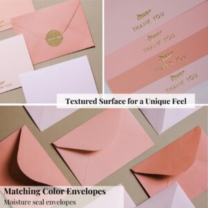 Gold Foil Thank You Cards Bulk Pack of 60, 5x3.5 Inch with Matching Stickers & Envelopes (Pink) Textured Surface Non-folding Note Cards - Suitable for Baby Shower, Wedding, Small Business, Graduation