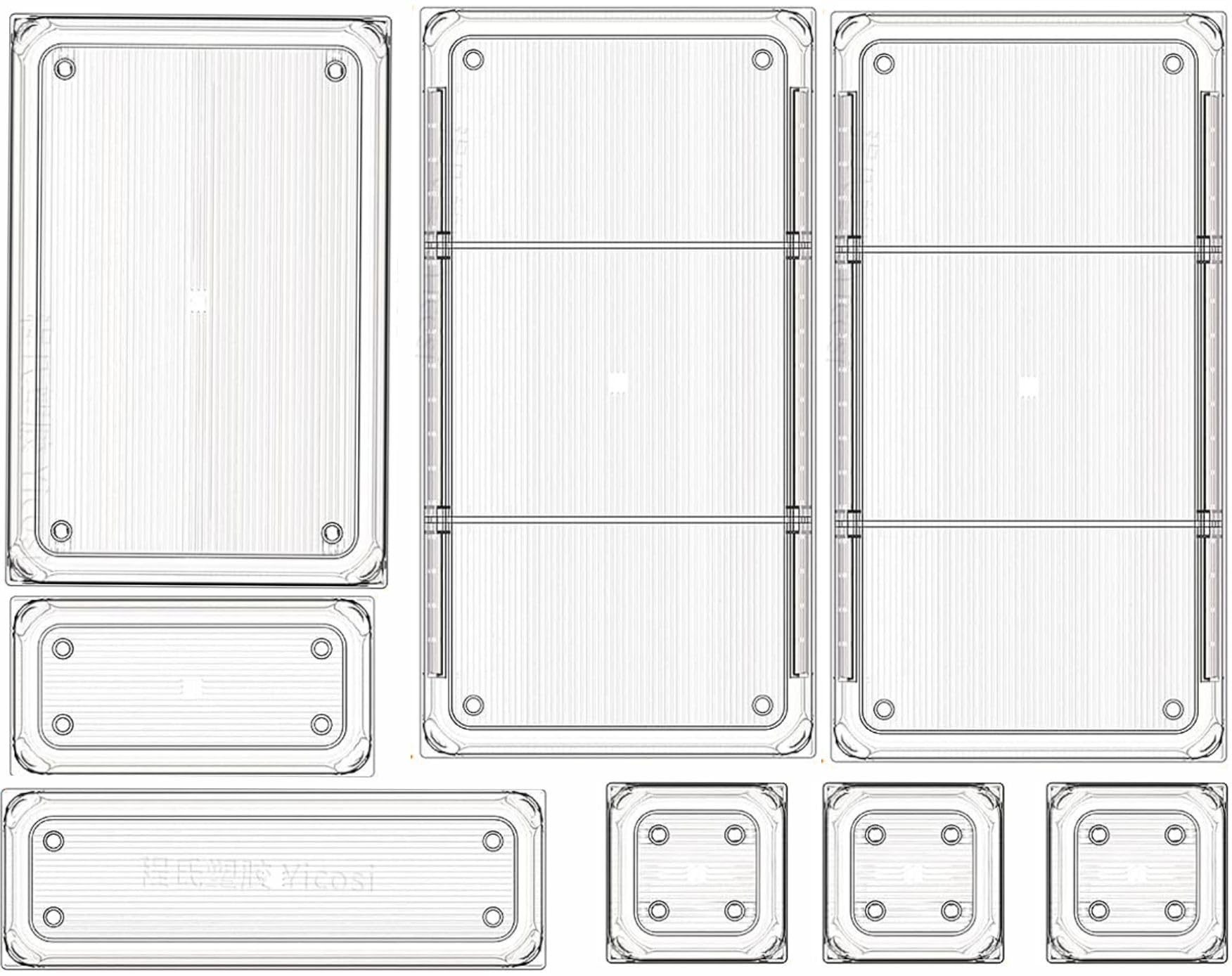 8 PCS Clear In Drawer Organizer Set,5 Sizes With Adjustable Compartments Drawer Organizer Tray,Plastic Shallow Makeup Drawer Organizer Trays for Bathroom,Vanity,Desk Storage Containers for Drawers