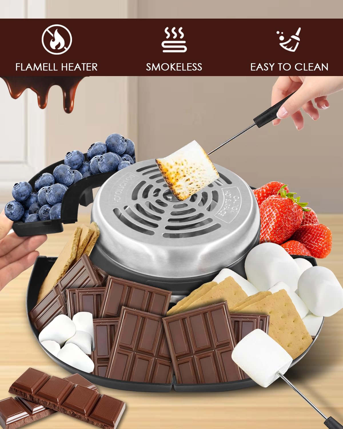 Smores Maker Tabletop Indoor Kit Smores Kit Flameless Electric S'mores Maker Marshmallow Roaster, Movie Night Supplies Housewarming Christmas Gifts 120V