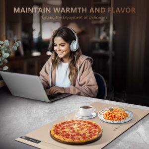 Food Warming Mat - Fast & Full Surface Heating, Silicone Warming Mat for Food with Adjustable Temperature, Warming Trays for Buffets Party, Portable Food Warmer for Countertop