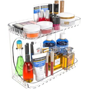 cq acrylic clear bathroom organizers and storage,2 tier makeup organizer countertop for vanity,plastic skincare cologne perfume and skin care organizer shelves,pack of 1