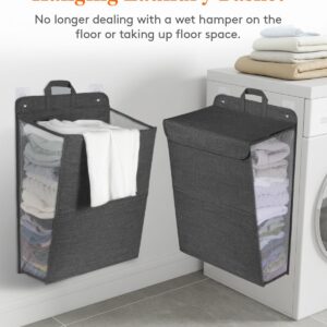 Lifewit 50L Hanging Laundry Hamper, 2 Pack Collapsible Large Opening Portable Laundry Basket with Lid and Handle, Wall Mounted Mesh Dirty Clothes Hamper Over the Door and Wall for Bathroom Dorm, Black