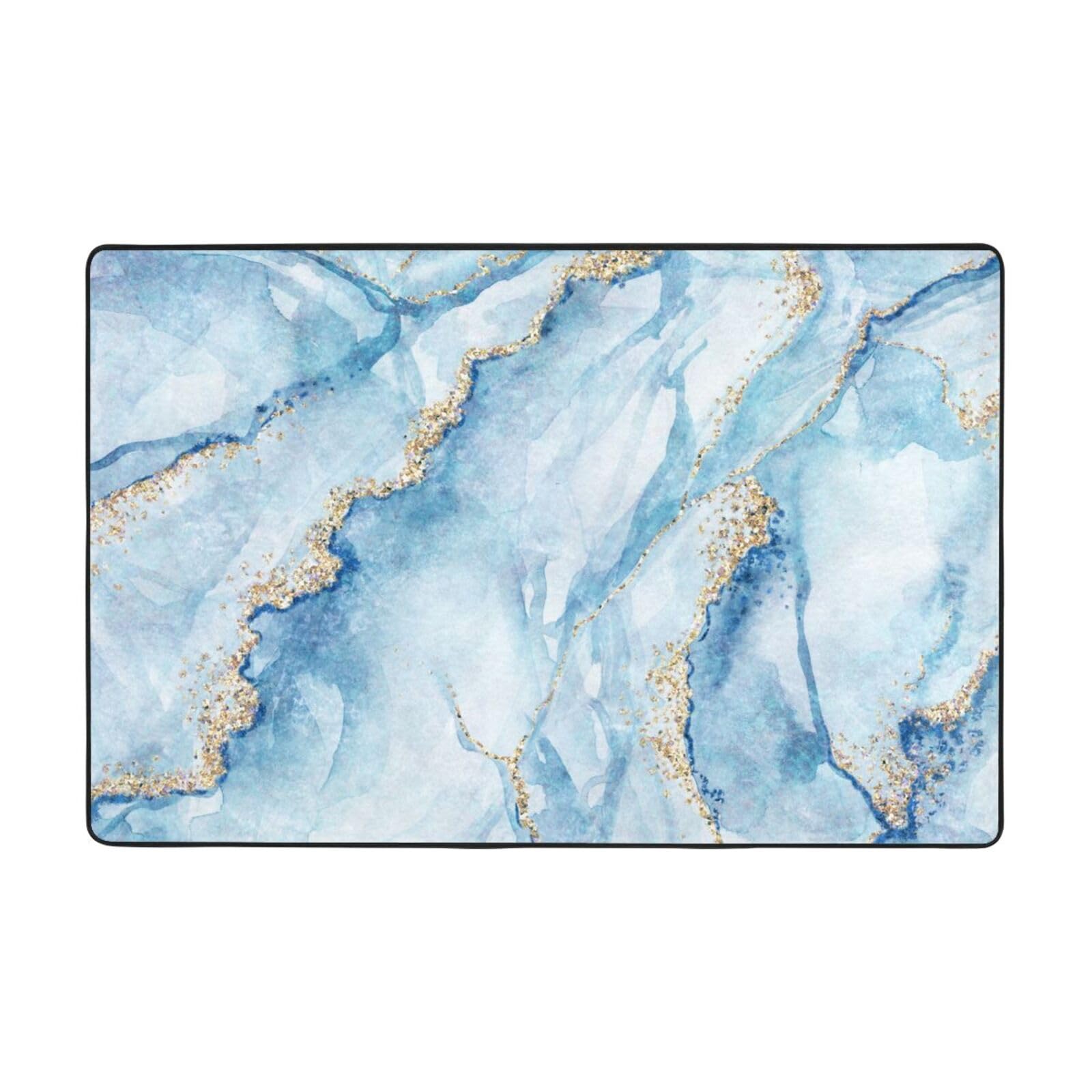 Jbofyee Blue Marble Area Rug Non-Slip Soft Microfiber Washable Inside Floor Mats Marbling Texture Throw Rugs Carpet for Living Room Bedroom Office Dorm Home Decor, 72x48 Mat