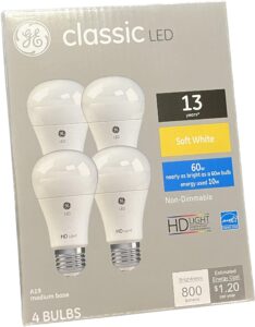 generic classic 60-watt eq a19 led light bulb (4-pack, soft white), 44308