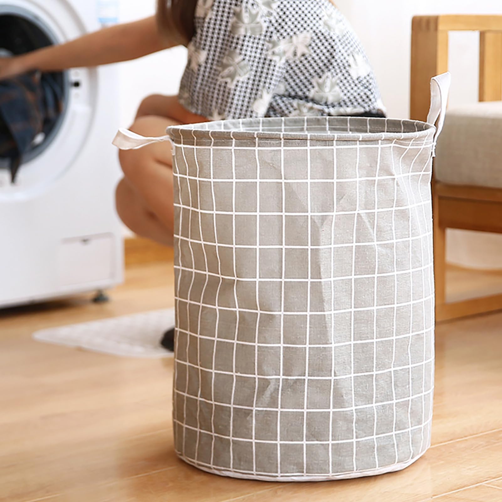 KONLREMA Gray Laundry Hamper Large Canvas Fabric Lightweight Storage Basket,Dirty Clothes Collapsible Round Waterproof,Clothes Hamper for College Dorms, Boys and Girls Bedroom, Clothes Basket