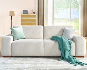 amerlife sofa, 89 inch oversized couch with thick armrest, comfy sofa couch for living room-3 seater sofa in white corduroy