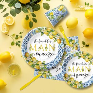 HIPVVILD She Found Her Main Squeeze Bridal Shower Party Tableware - Lemon Bridal Shower Decorations, Paper Plate, Cup, Napkin, Cutlery, Summer Citrus Fruit Capri Lemon Party Decorations | Serve 24