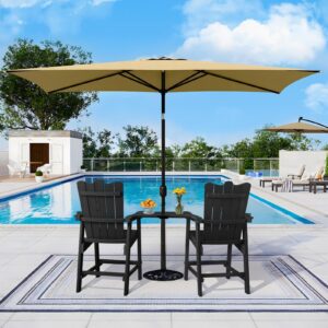 ONBRILL Tall Balcony Chair Set of 2, Patio Adirondack Chairs with Removable Connecting Trays, Outdoor Adirondack Barstools with Cup Holder and Umbrella Hole, Bar Height Chair Perfect for Patios, Black