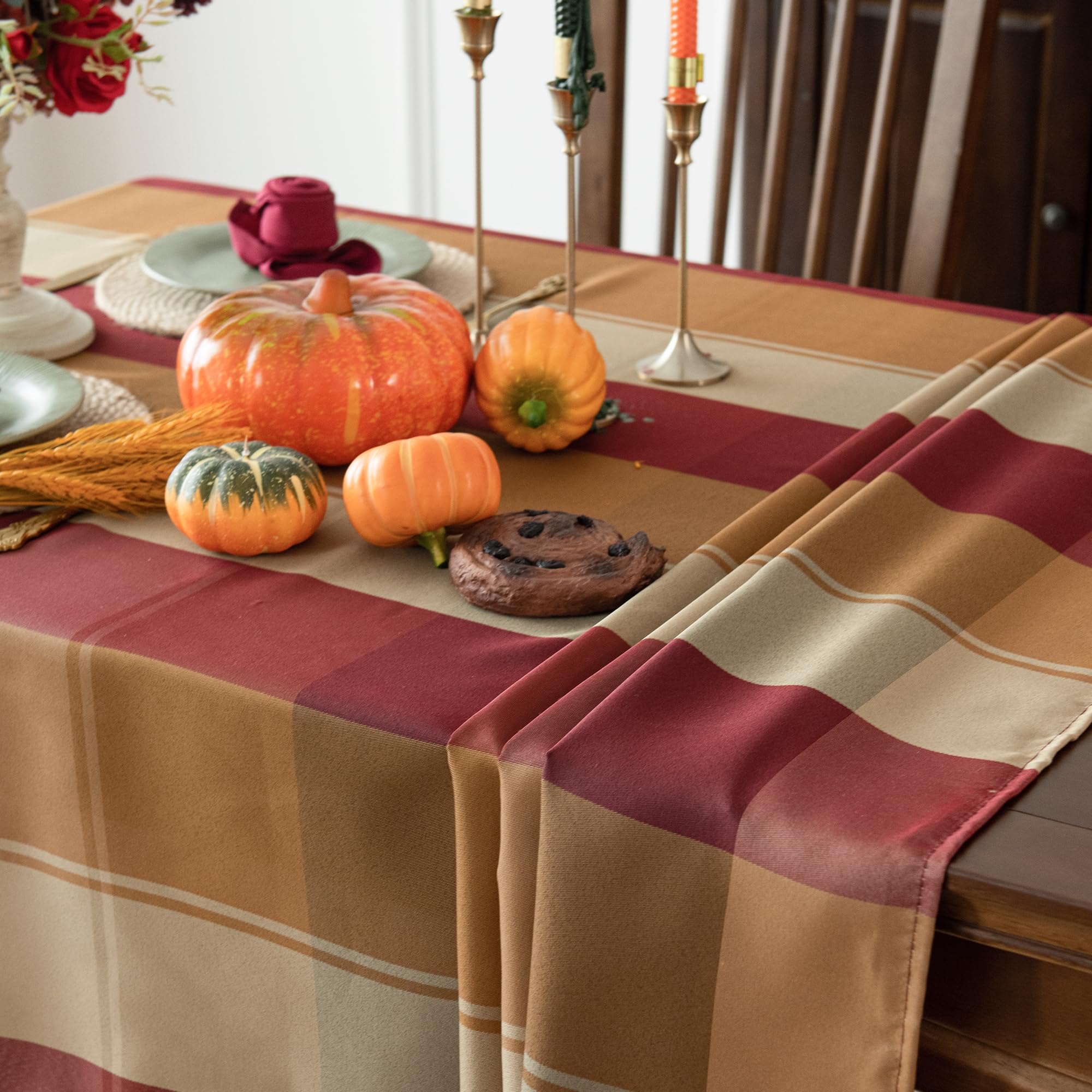 LOSIVISHE Fall Plaid Tablecloth for Thanksgiving, 60x84 inches Checkered Style Table Cloth Holiday Family Gathering Rectangle Table Cover - Spillproof & Waterproof - Ideal for Indoor & Outdoor Use