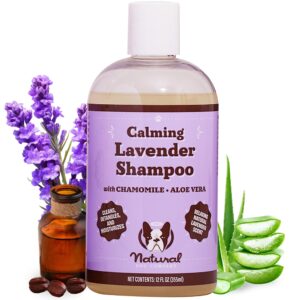 natural dog company calming lavender shampoo for dogs - hypoallergenic, deodorizing dog shampoo for sensitive skin, all natural, organic pet shampoo, soothes with chamomile and lavender, 12 oz