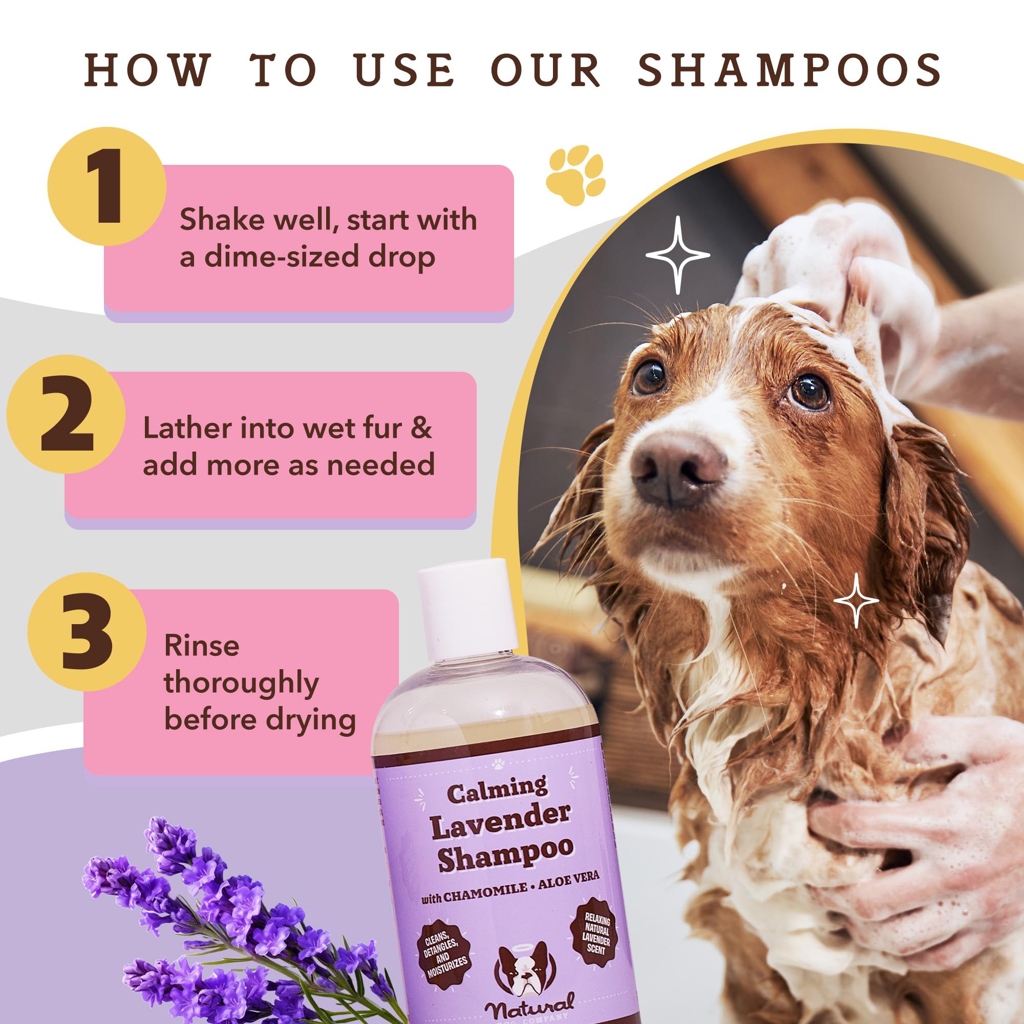 Natural Dog Company Calming Lavender Shampoo for Dogs - Hypoallergenic, Deodorizing Dog Shampoo for Sensitive Skin, All Natural, Organic Pet Shampoo, Soothes with Chamomile and Lavender, 12 oz