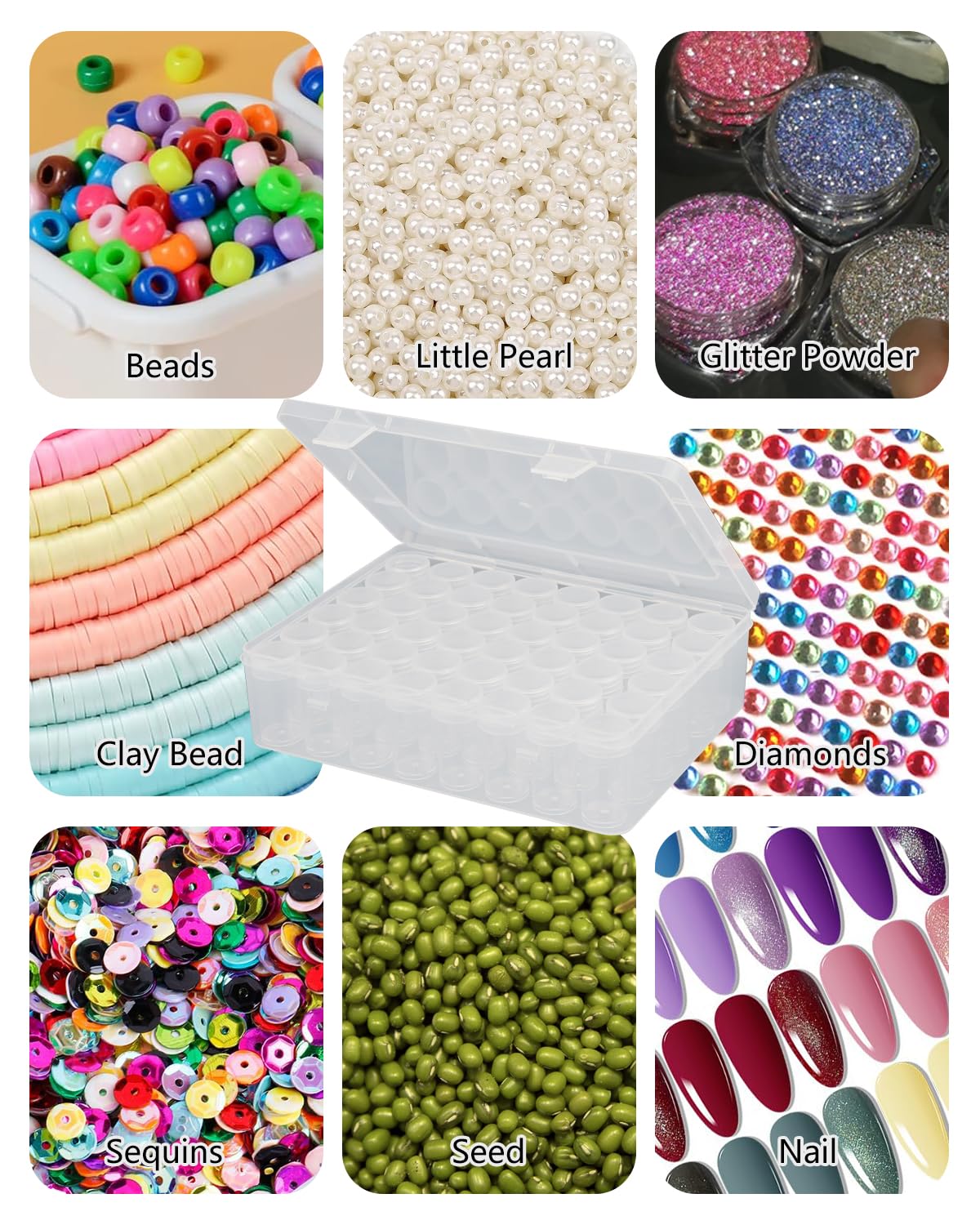 Embroidery Diamond Painting Storage Container, 49 PCS Mini Clear Beads Organizer Boxes and Portable Plastic Container Jars with Screw Lids for Diamond Art, Nail Accessories, and Seeds