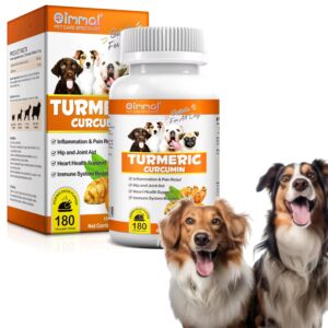 tumeric and curcumin for dogs - 180 count tablet treats – helps shedding, skin allergy, itch and dry skin relief, hot spots - joint health - skin and coat supplement - salmon oil - duck flavor