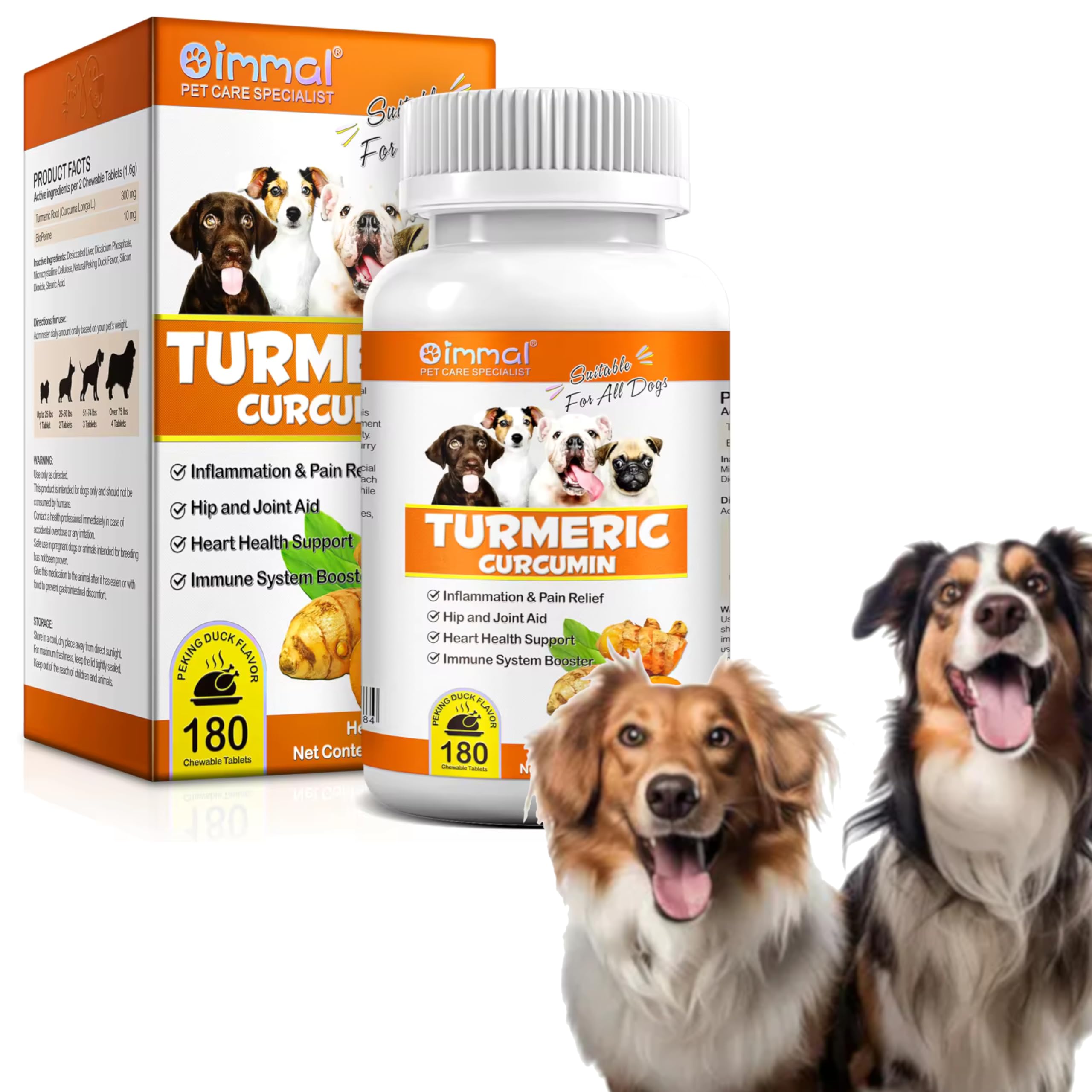 Tumeric and Curcumin for Dogs - 180 Count Tablet Treats – Helps Shedding, Skin Allergy, Itch and Dry Skin Relief, Hot Spots - Joint Health - Skin and Coat Supplement - Salmon Oil - Duck Flavor