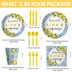 HIPVVILD She Found Her Main Squeeze Bridal Shower Party Tableware - Lemon Bridal Shower Decorations, Paper Plate, Cup, Napkin, Cutlery, Summer Citrus Fruit Capri Lemon Party Decorations | Serve 24