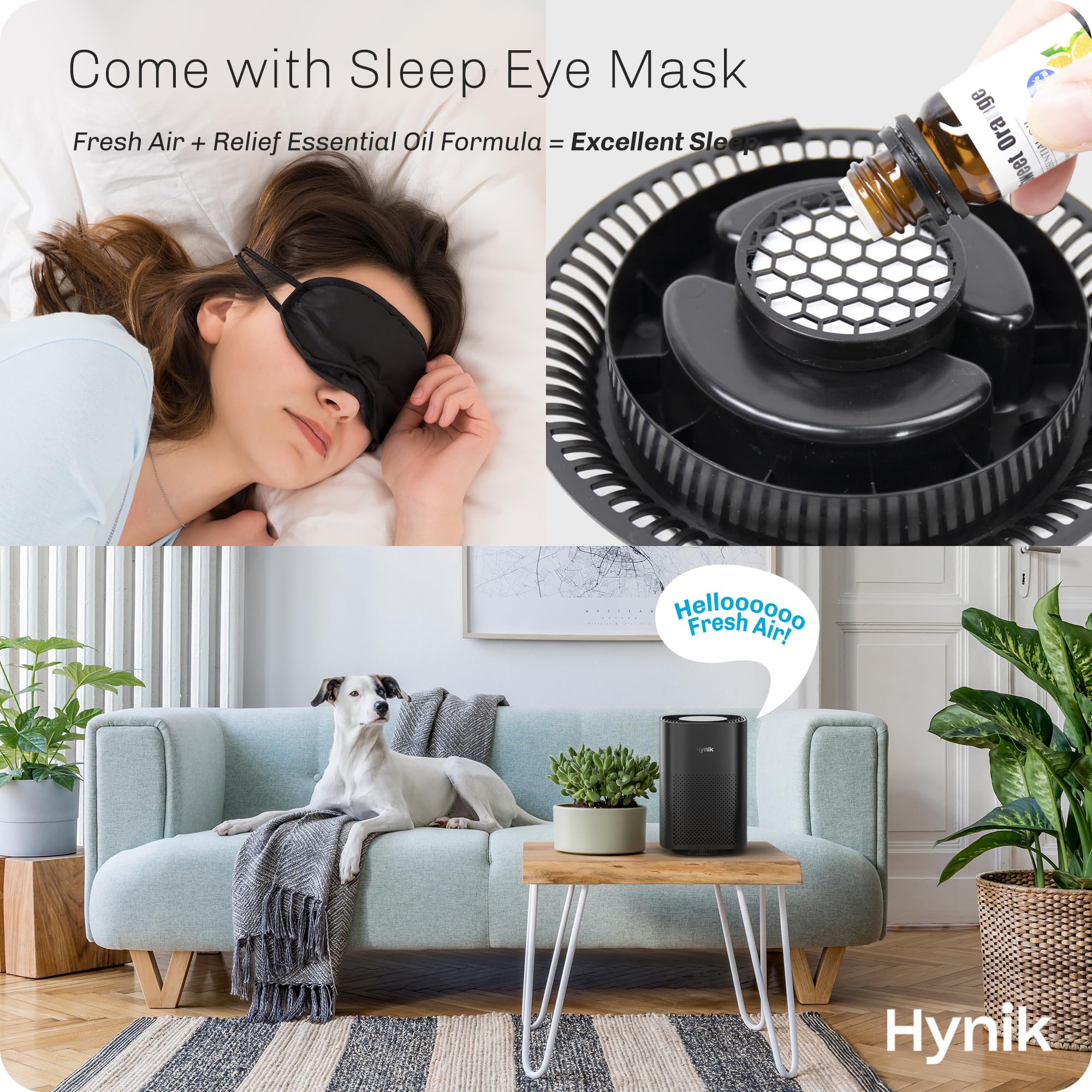 Hynik Alviera Air Purifiers for Bedroom, w/ H13 True HEPA Filter for Smoke Pollen Dander Hair Smell, 24db Filtration System (Tourmaline Black)