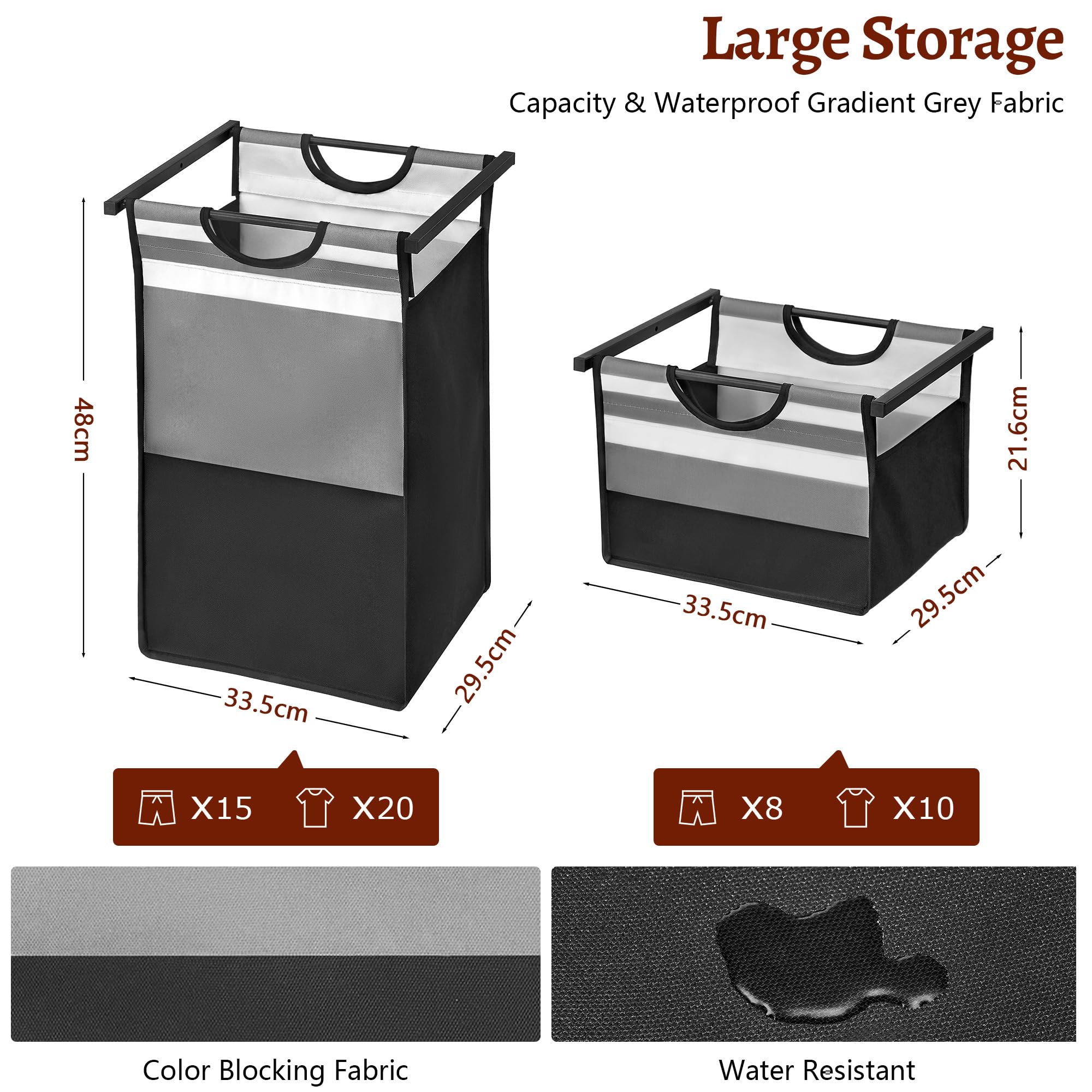 2 Tier Laundry Sorter with Shelf, 140L Laundry Sorter 4 Sections, Laundry Basket Organizer with Rolling Wheels, Grey Black