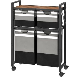 2 Tier Laundry Sorter with Shelf, 140L Laundry Sorter 4 Sections, Laundry Basket Organizer with Rolling Wheels, Grey Black