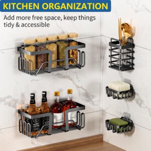 BEKU Shower Caddy 5 Pack - Bathroom Kitchen Organizer & Storage Rack - Adhesive Shelves inside Shower - No Drilling Stainless Steel Accessories Set - Black