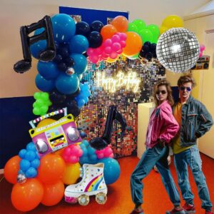 80s 90s Party Decorations 70s Retro Balloon Kit With Disco Ball Radio Skate Balloons For Freaknik Party Decor Disco Dj Music Throwback Birthdays, Proms, Back To The Future,Decades Dance themed Parties