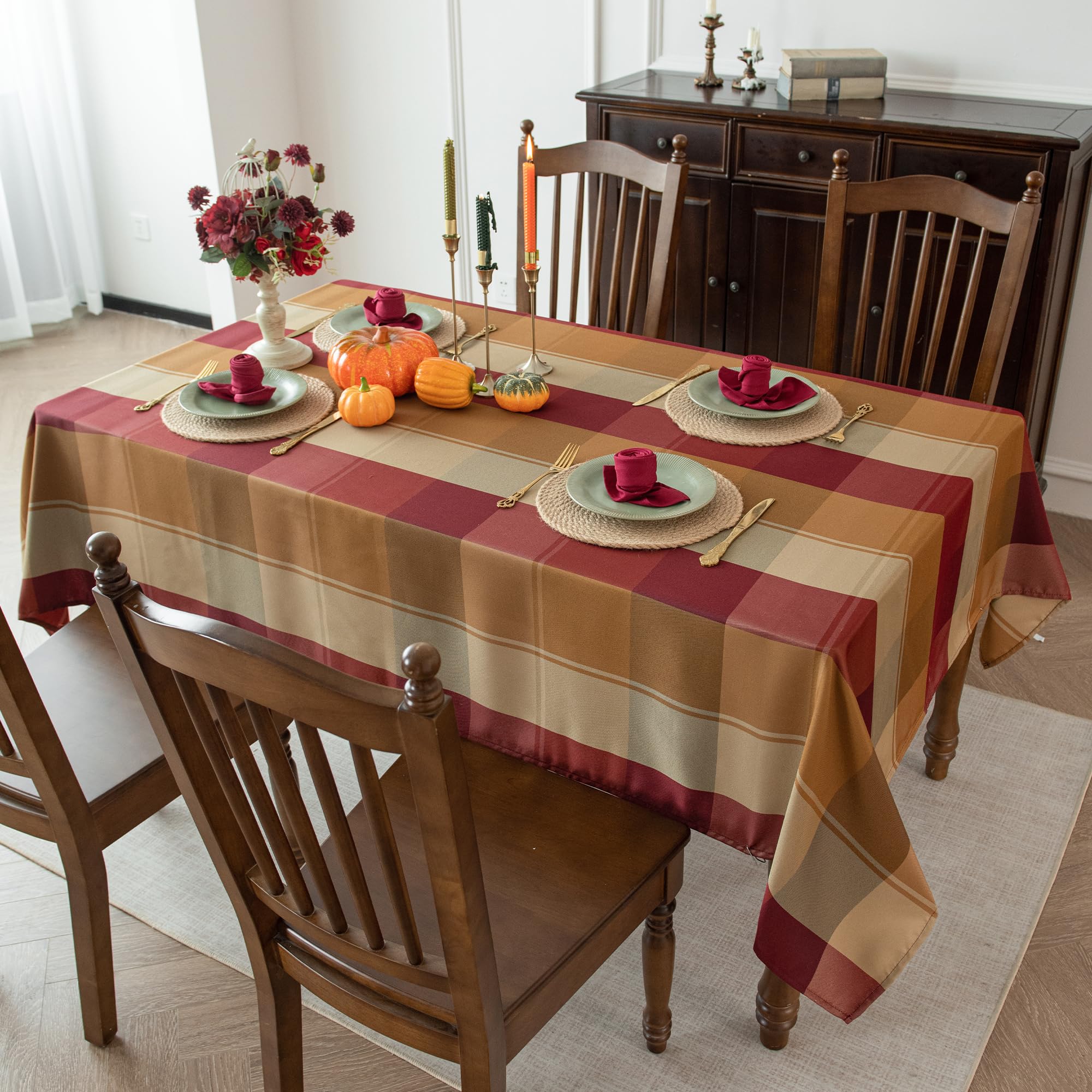 LOSIVISHE Fall Plaid Tablecloth for Thanksgiving, 60x84 inches Checkered Style Table Cloth Holiday Family Gathering Rectangle Table Cover - Spillproof & Waterproof - Ideal for Indoor & Outdoor Use