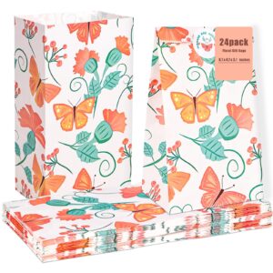 shindel 24pcs paper gift bags with stickers, butterfly candy bags floral treat bags party favor goodie bags for women girls birthday party tea party