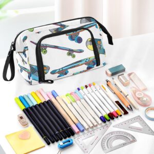 Yasala Pencil Case Skateboard Cool Pen Pouch Holder Art Kits Storage Bag Cosmetic Organizer Carrying Case for Office Supplies Travel Bag for Makeup Large Stationary Bag with Handle