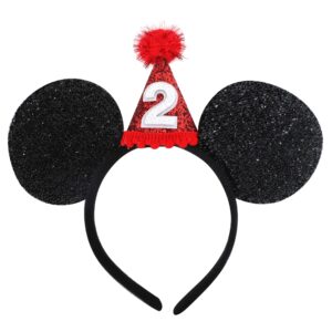 vavayao mouse ears birthday party decorations - 2nd birthday headband with mini hat and photo props