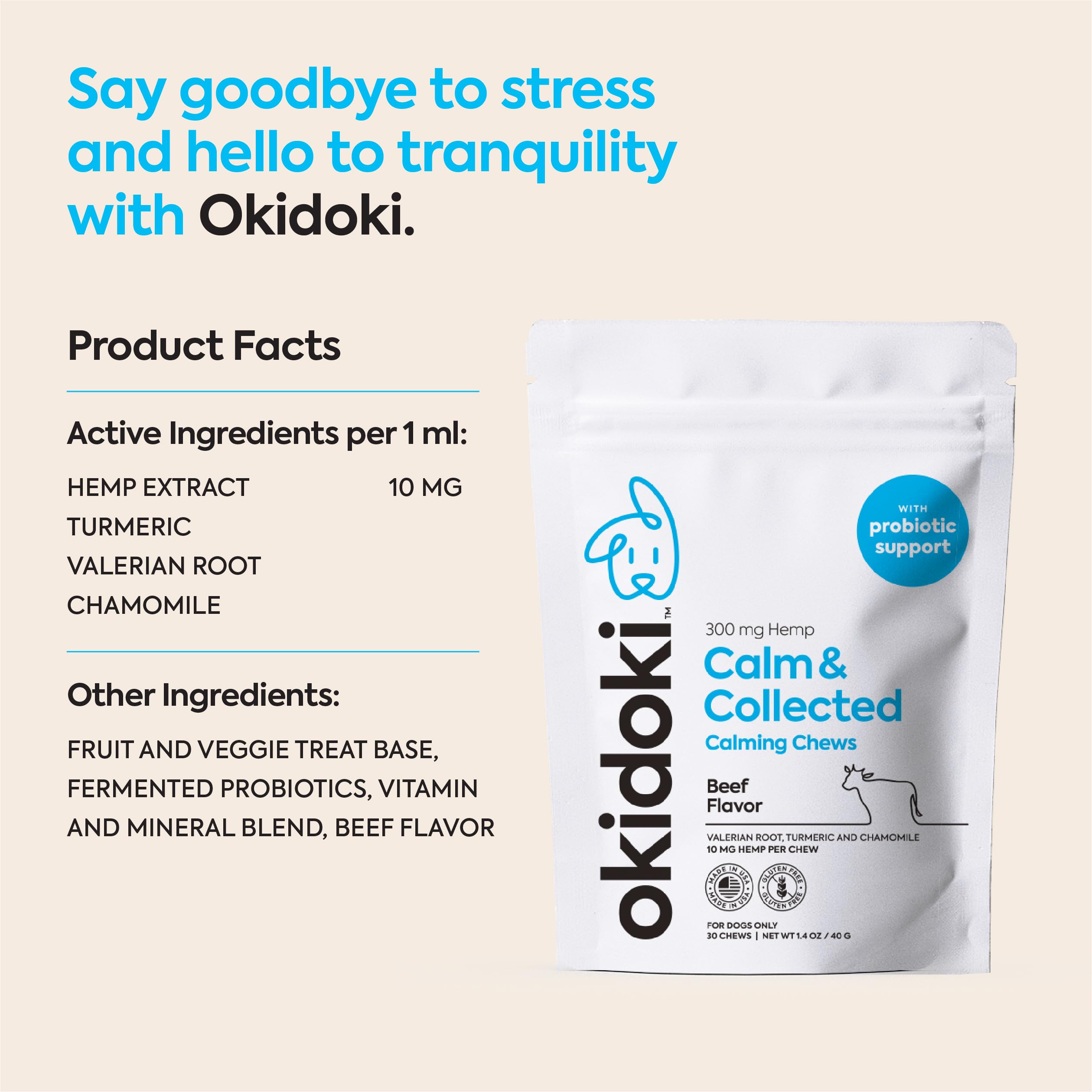 Okidoki Pets Calming Soft Chews for Dogs | Max Potency Hemp Extract |Balanced Mood & Behavior | Nervousness & Separation Anxiety Relief for Dogs | Dog Calming Treat with Hemp Oil - Pack of 1