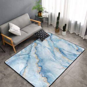 Jbofyee Blue Marble Area Rug Non-Slip Soft Microfiber Washable Inside Floor Mats Marbling Texture Throw Rugs Carpet for Living Room Bedroom Office Dorm Home Decor, 72x48 Mat