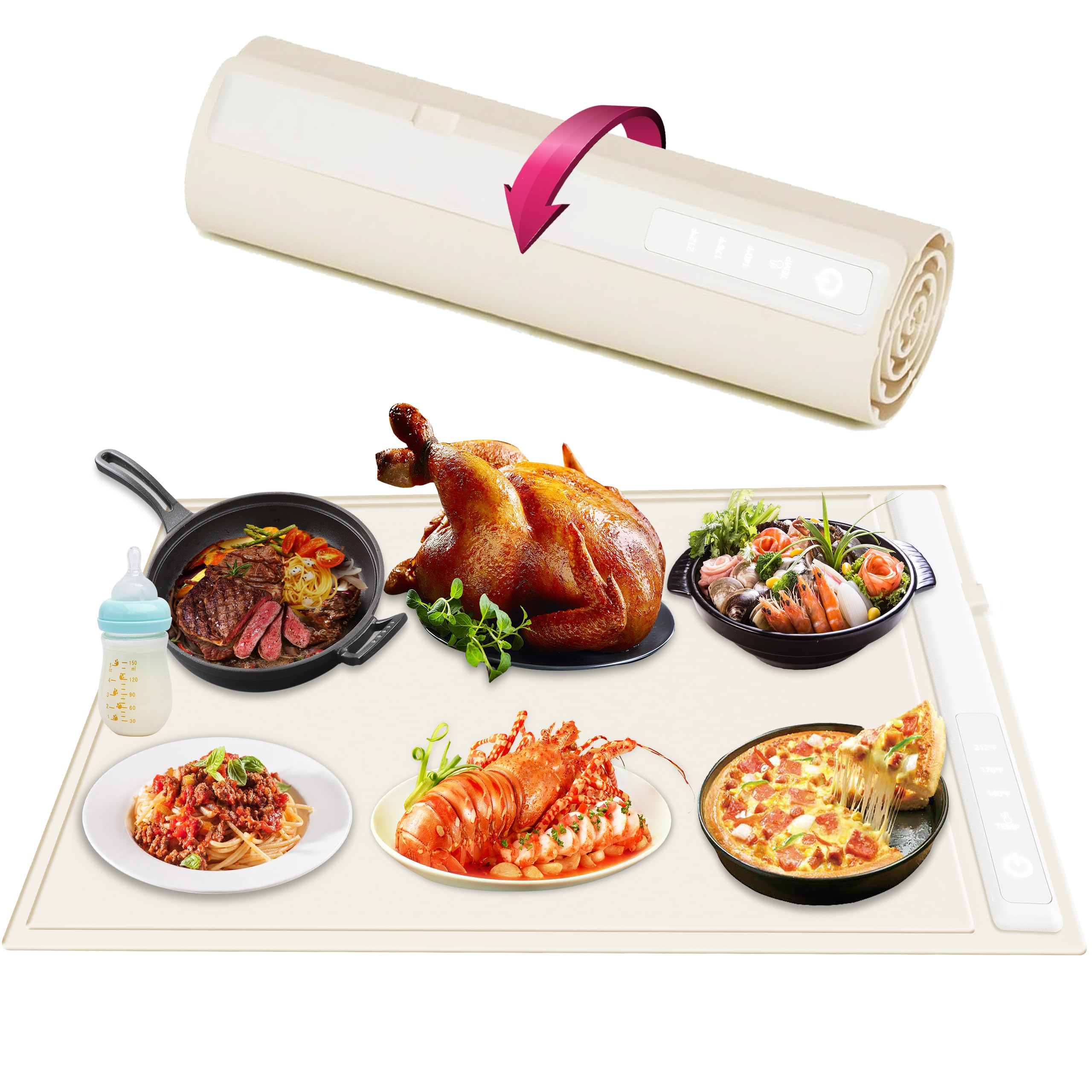 Food Warming Mat - Fast & Full Surface Heating, Silicone Warming Mat for Food with Adjustable Temperature, Warming Trays for Buffets Party, Portable Food Warmer for Countertop