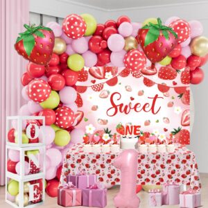 Strawberry First Birthday Decor for Girl-Strawberry Balloon Arch with Baby Boxes, Strawberry First Backdrop for Sweet One Girl 1st Birthday Party,Strawberry Party Decorations,Girl Baby Shower Party