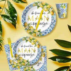 HIPVVILD She Found Her Main Squeeze Bridal Shower Party Tableware - Lemon Bridal Shower Decorations, Paper Plate, Cup, Napkin, Cutlery, Summer Citrus Fruit Capri Lemon Party Decorations | Serve 24