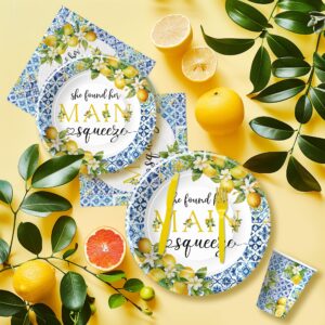 HIPVVILD She Found Her Main Squeeze Bridal Shower Party Tableware - Lemon Bridal Shower Decorations, Paper Plate, Cup, Napkin, Cutlery, Summer Citrus Fruit Capri Lemon Party Decorations | Serve 24