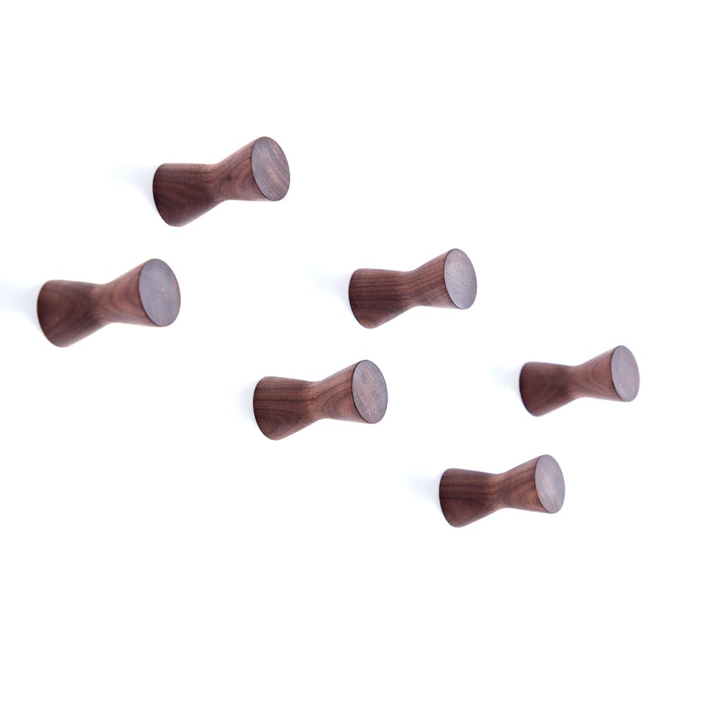 LONANGG 6pack Nordic Creativity Wall Hooks Beech Hook Decorative Hooks Wall Hook Coat Hangers Rack Hooks Solid Wood Hooks Towel Hook Ear Hook (Walnut 6hook)