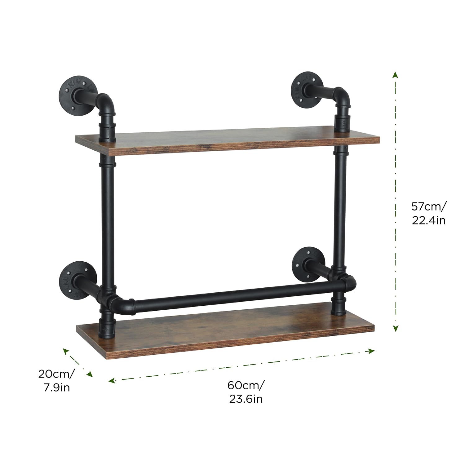 Industrial Pipe Wall Shelf, Rustic Wall Shelf with Towel Bar, Farmhouse Towel Racks for Living Room Bedroom Kitchen Bathroom, Floating Shelves Wall Mounted Home Decor Wooden Shelving, Retro (3)