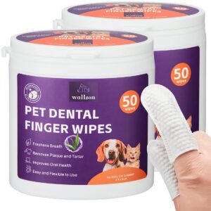 wallzon teeth cleaning finger wipes for dogs & cats, soft pet dental care wipes, disposable pet tooth brushing wipes, gentle cleaning & gum care finger pet wipes (100 wipes)