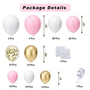 Pink and Gold Balloons Garland Kit, 124pcs Pink White Gold Confetti Metallic Latex Balloons Arch for Girls Baby Shower, Birthday, Wedding Decorations