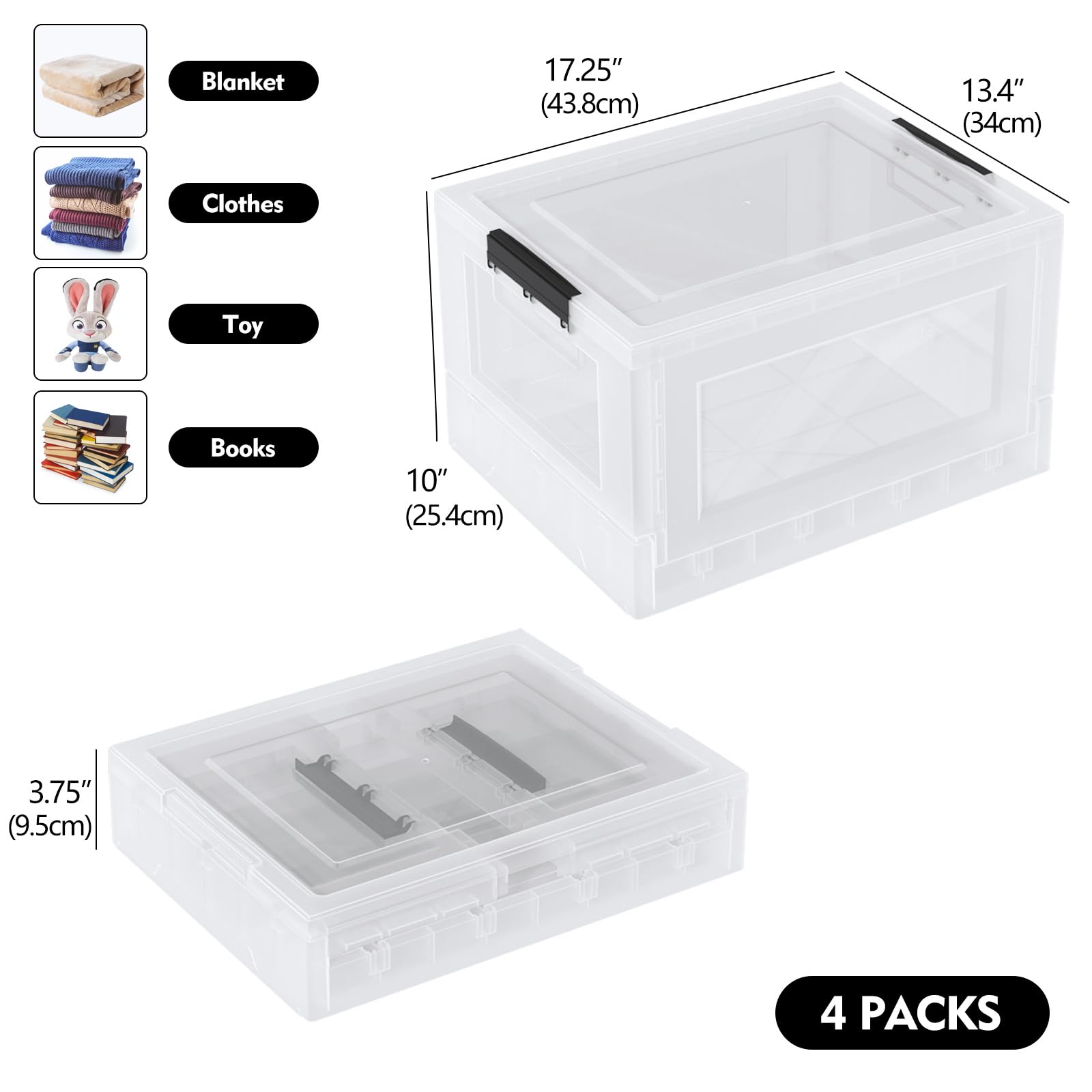 Yesdate 4 Packs 30 Liters Collapsible Storage Cube with Lids, Foldable Plastic Organizers Bin Box for Shelves, Drawers, Closet