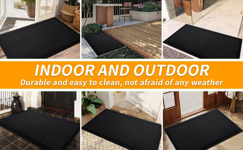 KaBesten Doormat, Anti-Slip Waterproof Door Mat for High Traffic Areas, Black, Snowproof Welcome Mat for Front Door, Outdoor Indoor Entrance, 29.5.17.7