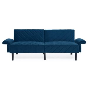 Haplized Modern Convertible Sofa Bed,Velvet Futon Couch Folding Tufted Sofa Couch with Adjustable Armrests for Apartment,Living Room,Blue