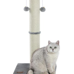 Kilodor 34Inch Tall Cat Scratching Post,4.3Inch Diameter Large Sisal Cat Scratch Post with Ball, Sturdy and Durable Cat Scratcher for Indoor Cats Adults Grey