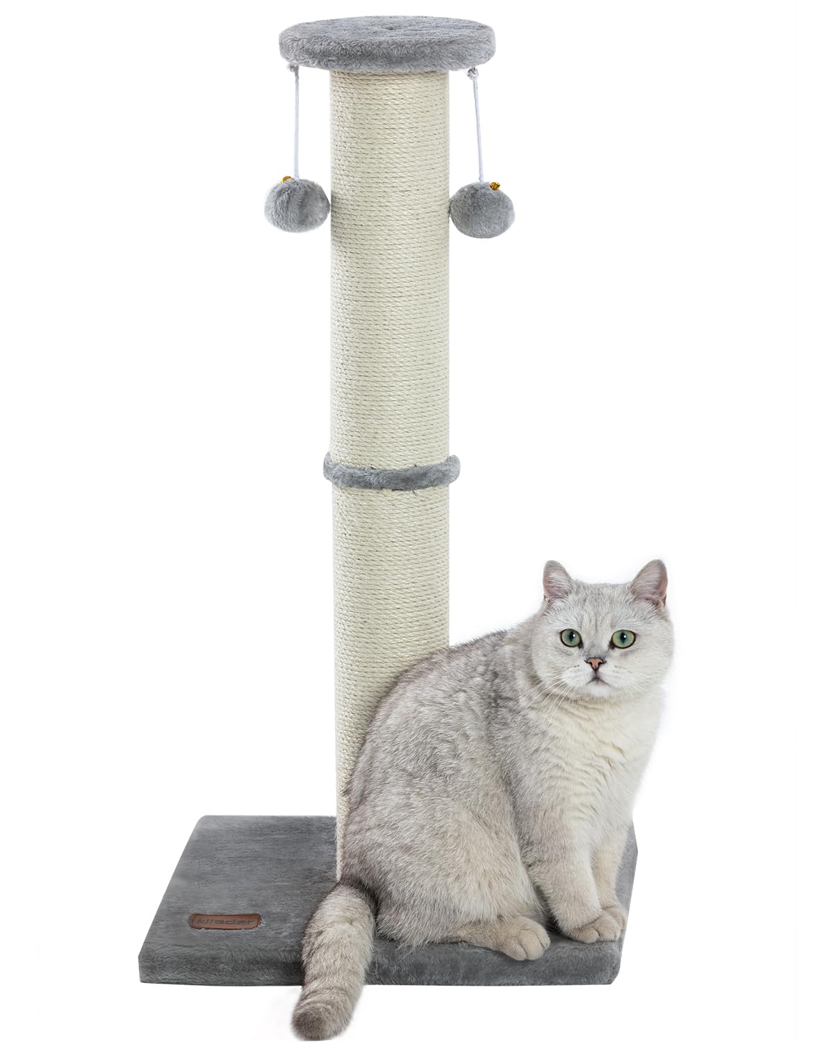 Kilodor 34Inch Tall Cat Scratching Post,4.3Inch Diameter Large Sisal Cat Scratch Post with Ball, Sturdy and Durable Cat Scratcher for Indoor Cats Adults Grey